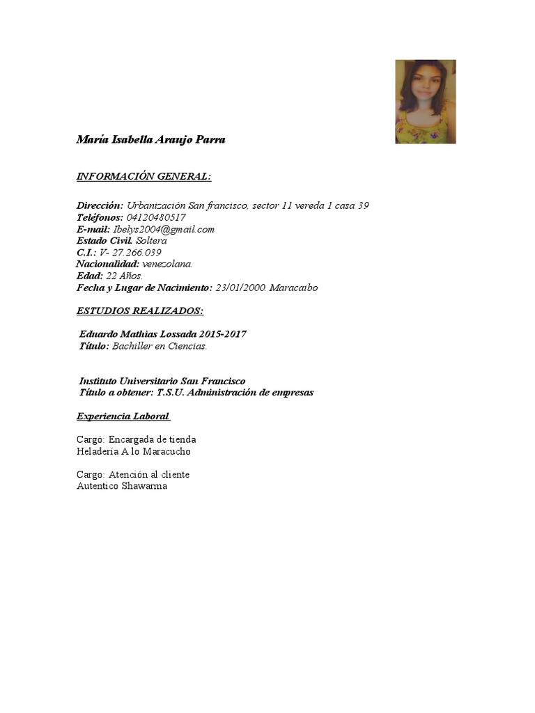 Perfil Profesional de María Araujo | PDF