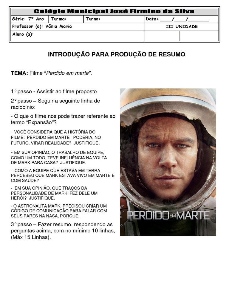 Resumo Perdido em Marte HIST | PDF | Esportes e Recreação