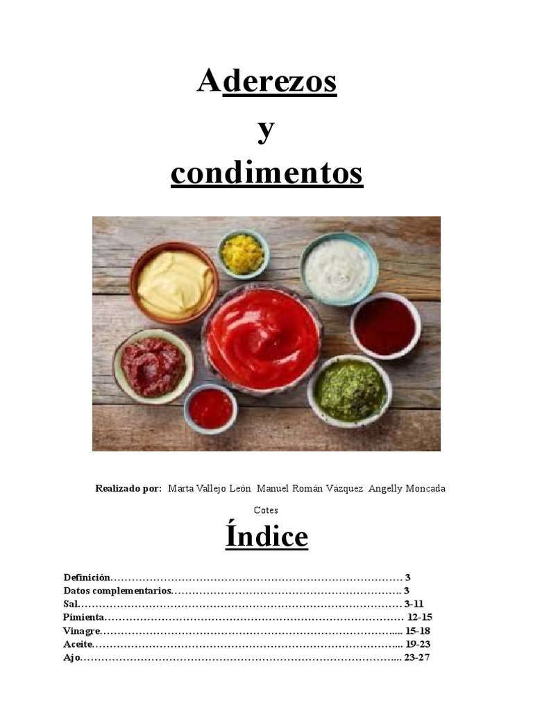 Aderezos y Condimentos | PDF | Vinagre | Aceite de oliva