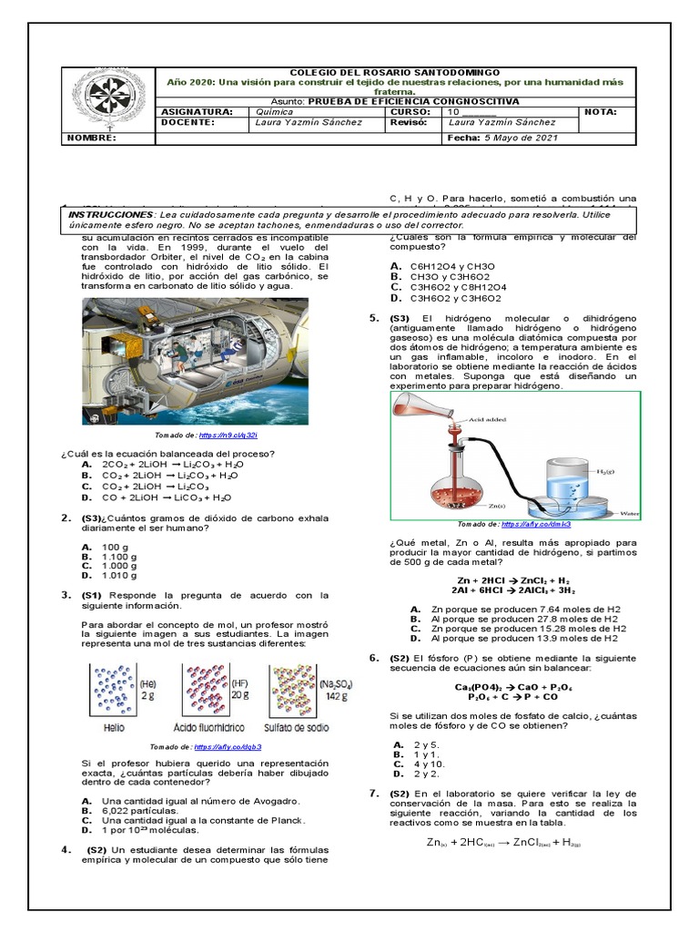 Pec Quim 10 I | PDF | Hidrógeno | Mole (Unidad)