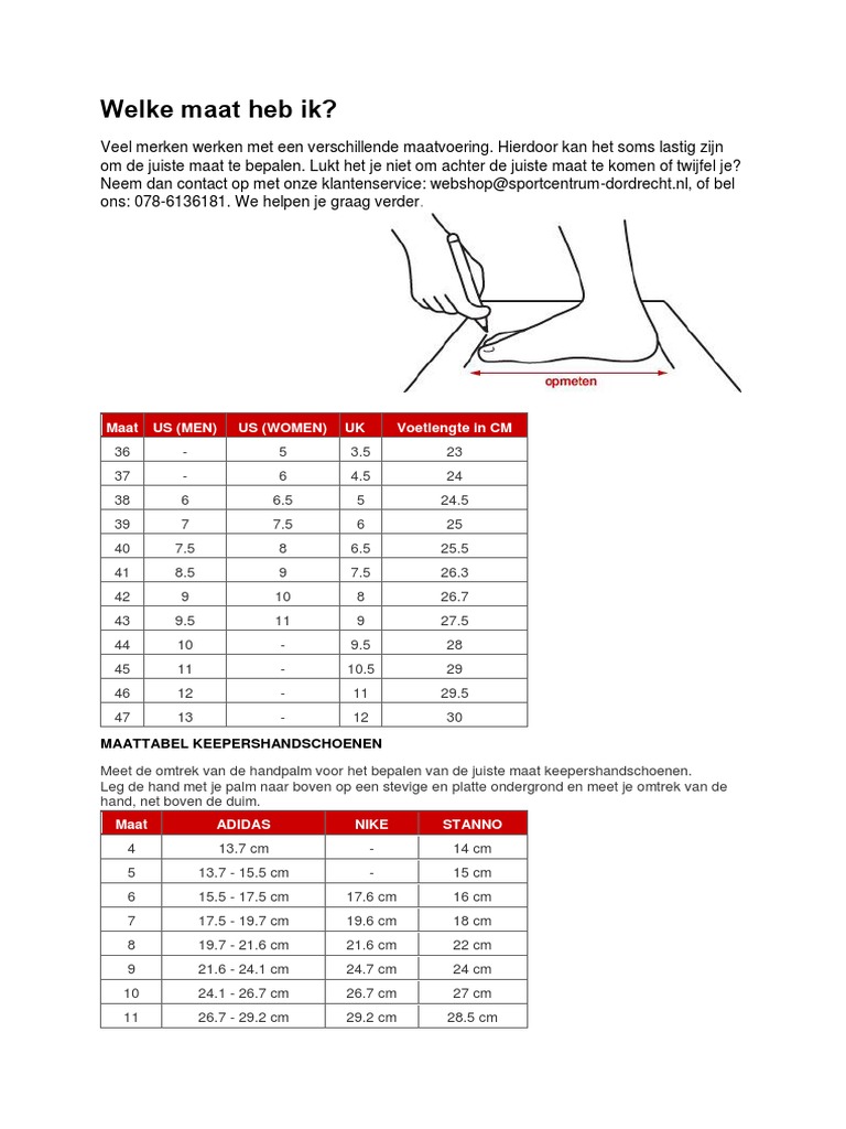 MAATTABEL SCHOENEN SCD | PDF