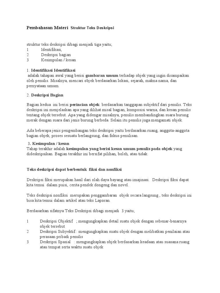 Struktur Deskripsi Dan Contoh Teks | PDF