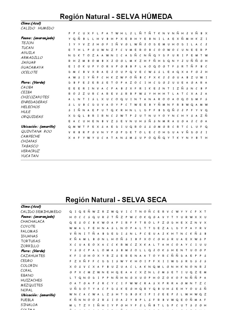 Geografía - Sopas de Letras - Regiones Naturales