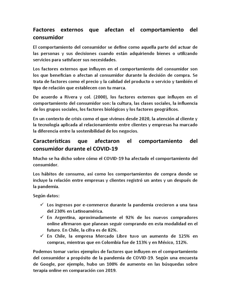 Factores Externos Que Afectan El Comportamiento Del Consumidor | PDF | Comportamiento | Marketing