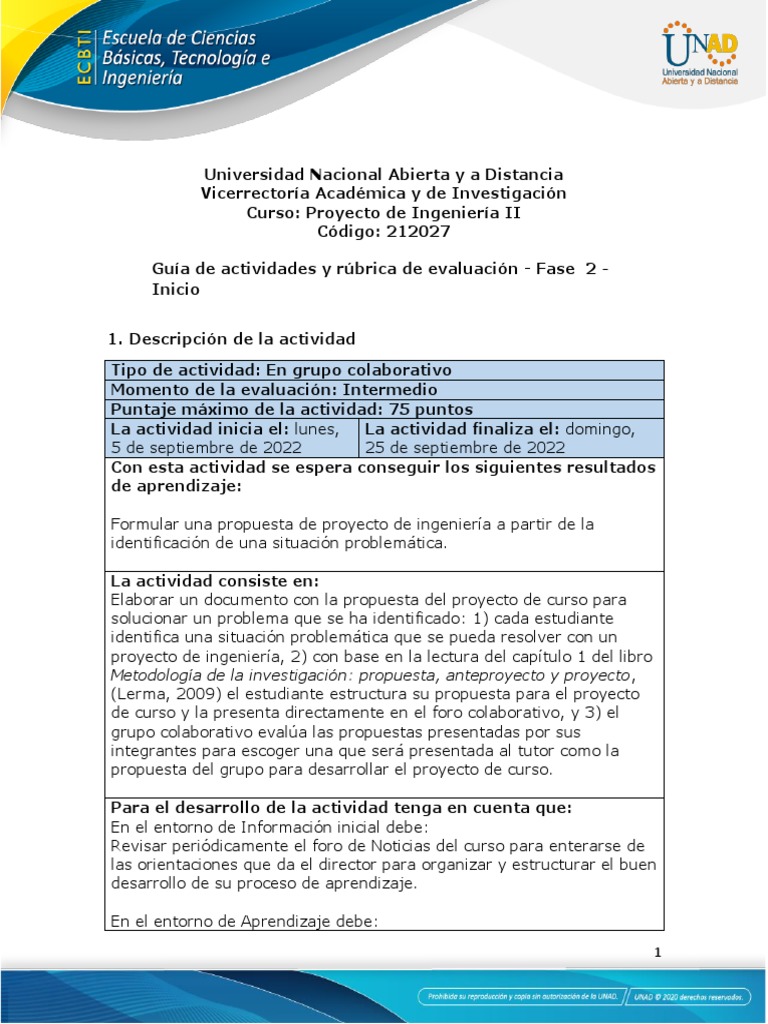 Guía de Actividades Proyecto Ingeniería II | PDF | Evaluación | Rúbrica ...