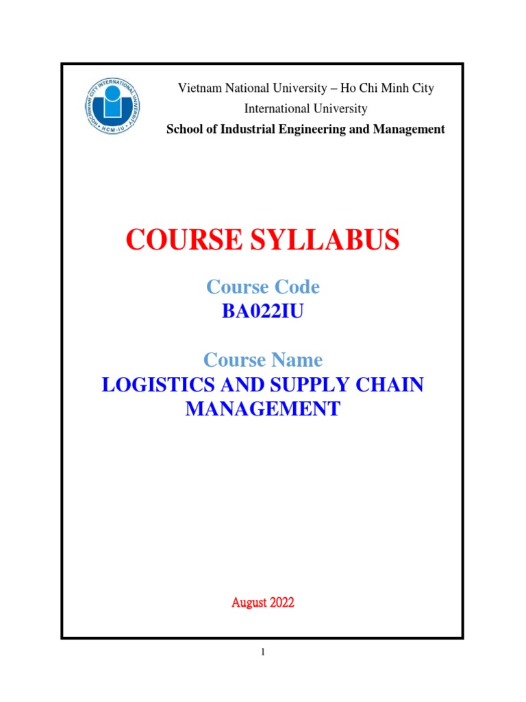 Syllabus of Logistics and Supply Chain Management-29082022 | PDF ...