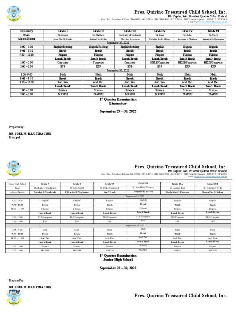 Schedule of First Quarter Exam | PDF | Science