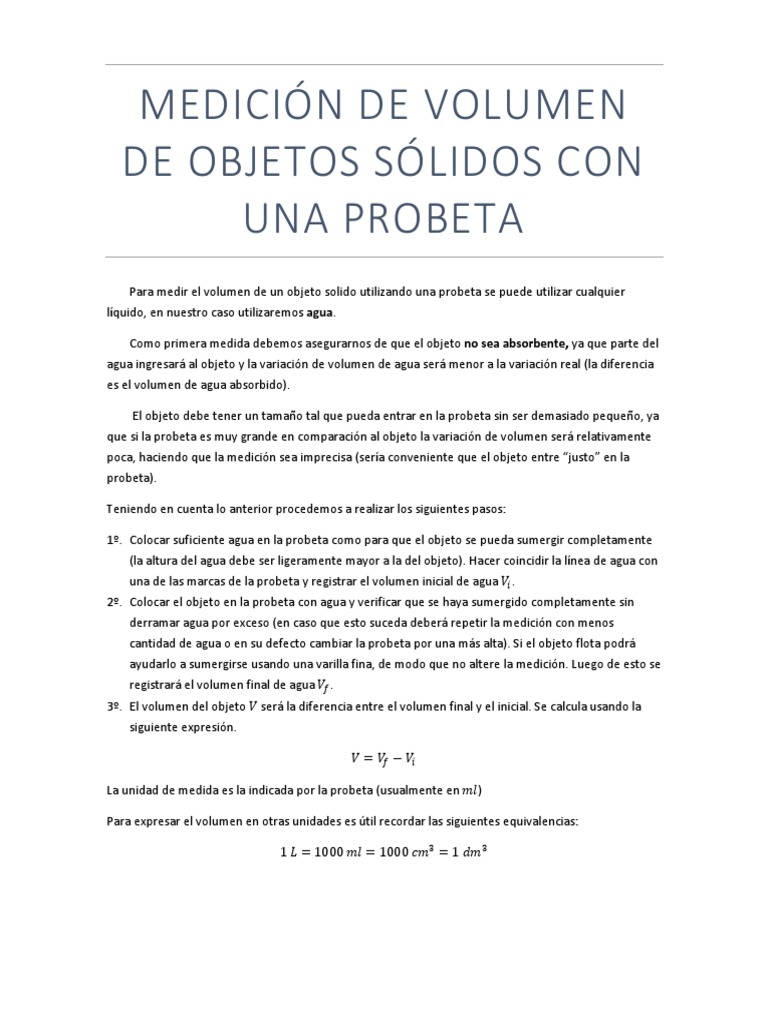 Medición de Volumen de Objetos Sólidos Con Una Probeta | PDF | Hogar ...