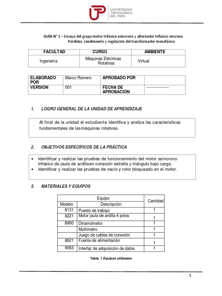 Laboratorio Nro 1 - Máquinas Eléctricas Rotativas | PDF | Motor eléctrico | Electromagnetismo