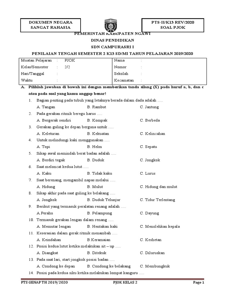PTS Pjok Kelas 2 | PDF
