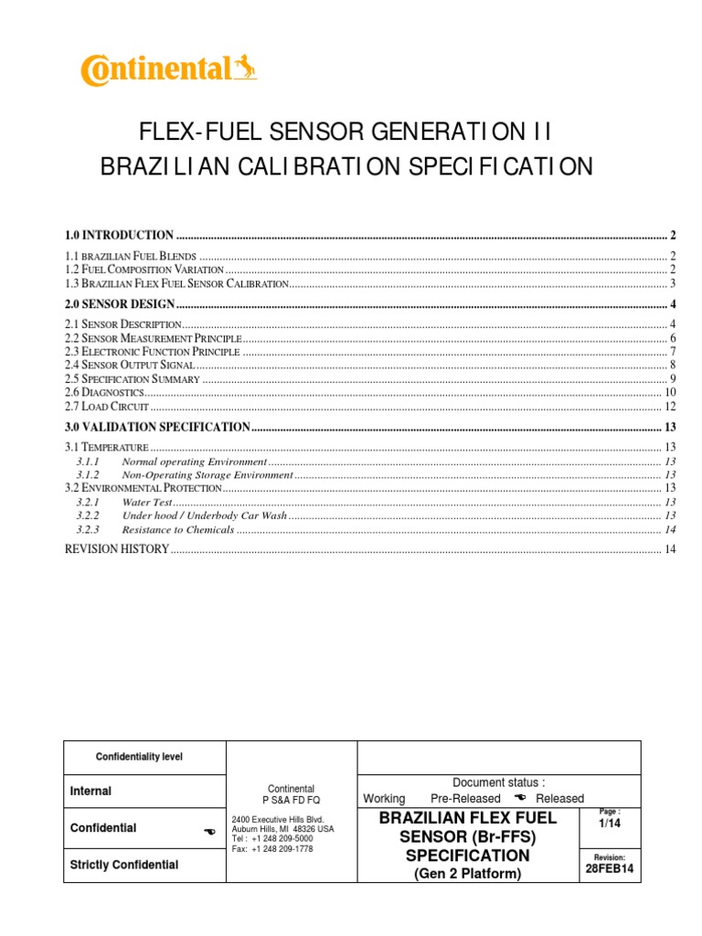 Brazilian Flex Fuel Sensor Specs | PDF | Ethanol Fuel | Ethanol