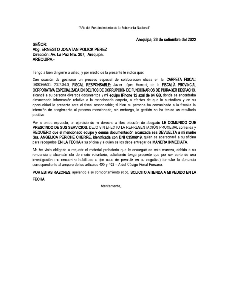 Carta Notarial Pidiendo Devolucion de Efectos A Abogado | PDF