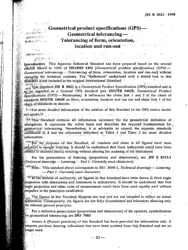JIS B 0021 - Goemetrical Product Specification GPS Geometrical Tolerancing Tolerancing of Form ...