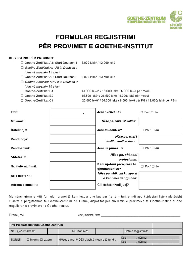 Anmeldeformular A1-C1 Albanisch | PDF