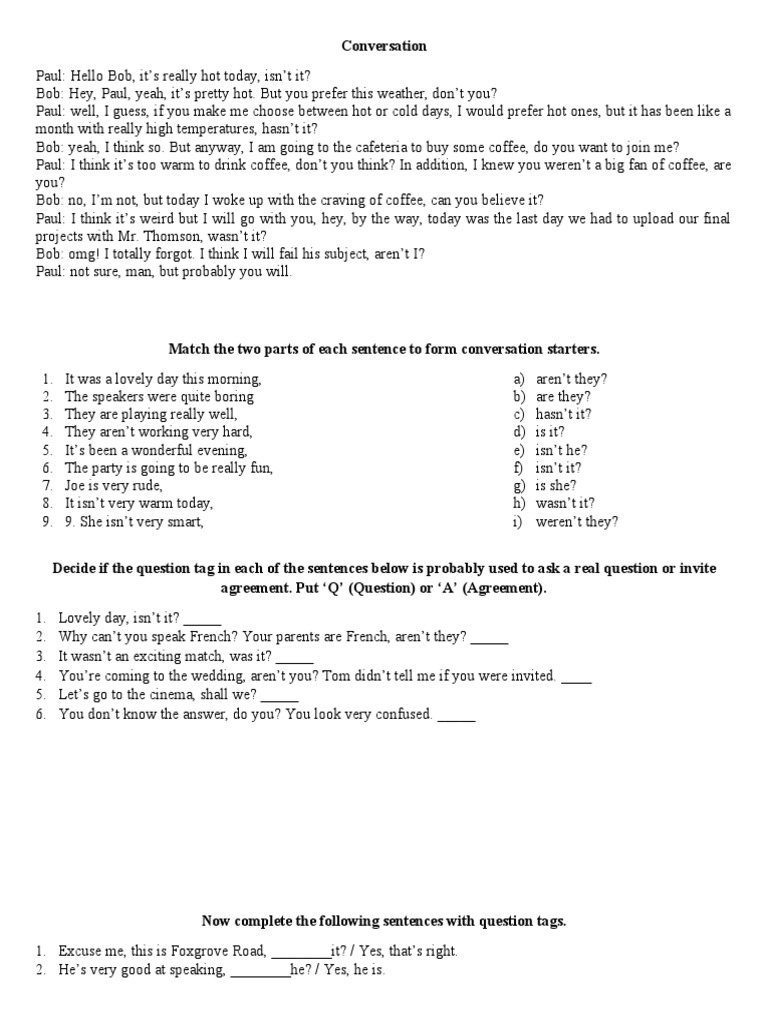 Conversation Question Tags | PDF