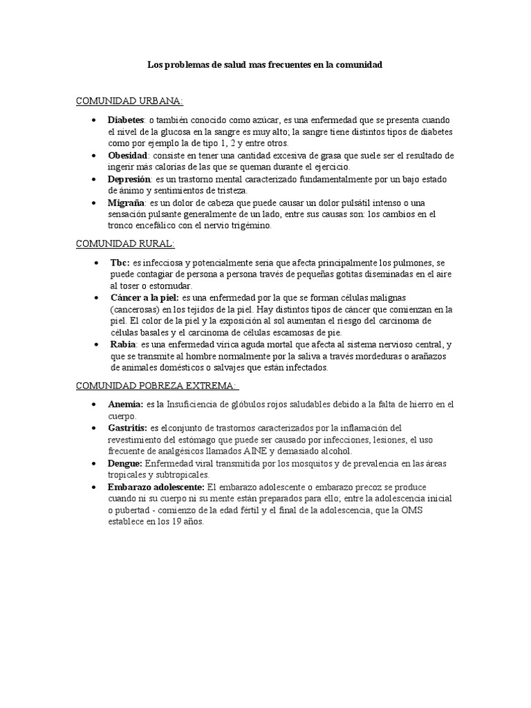 Los Problemas de Salud Mas Frecuentes en La Comunidad | PDF Los Problemas de Salud Mas Frecuentes en La Comunidad | PDF