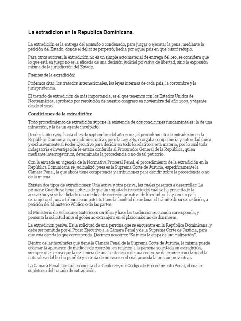 Extradición en RD: Proceso y Normas | PDF | Extradición | Derecho penal