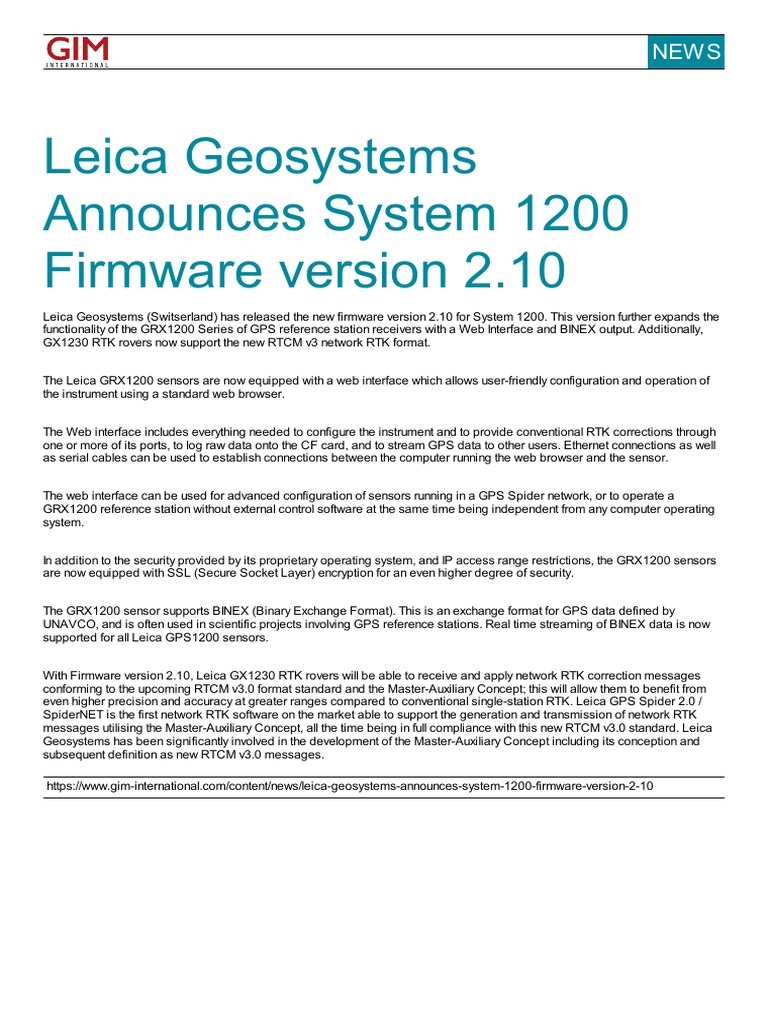 Leica Geosystems Announces System 1200 Firmware Version 2 10 | PDF ...