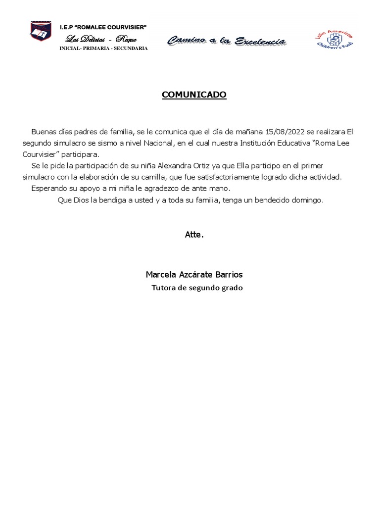 Comunicado de Simulacro | PDF