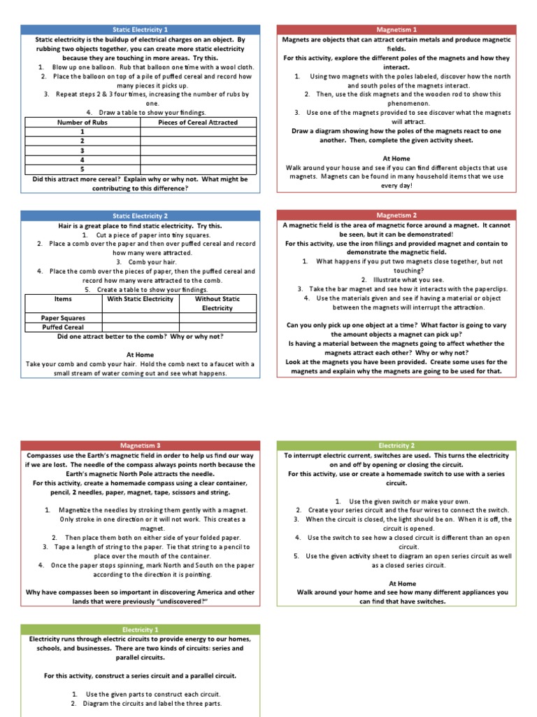 Electricity Magnetism Task Cards | PDF | Electricity | Magnet