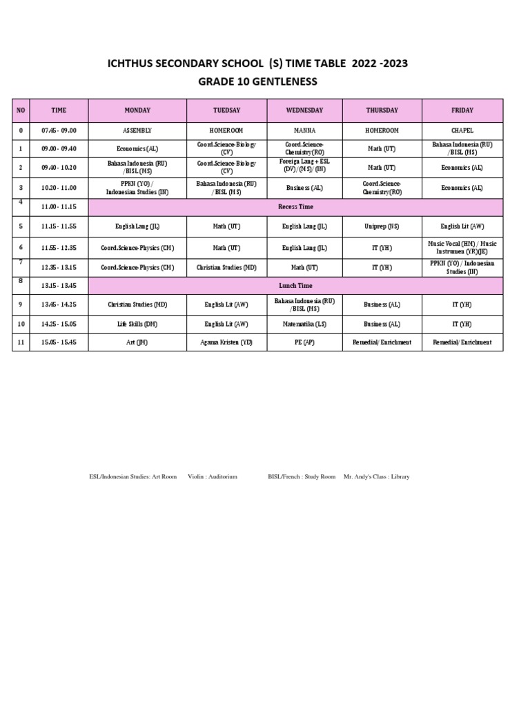 Grade 10 Timetable 22-23 16 September 2022 | PDF