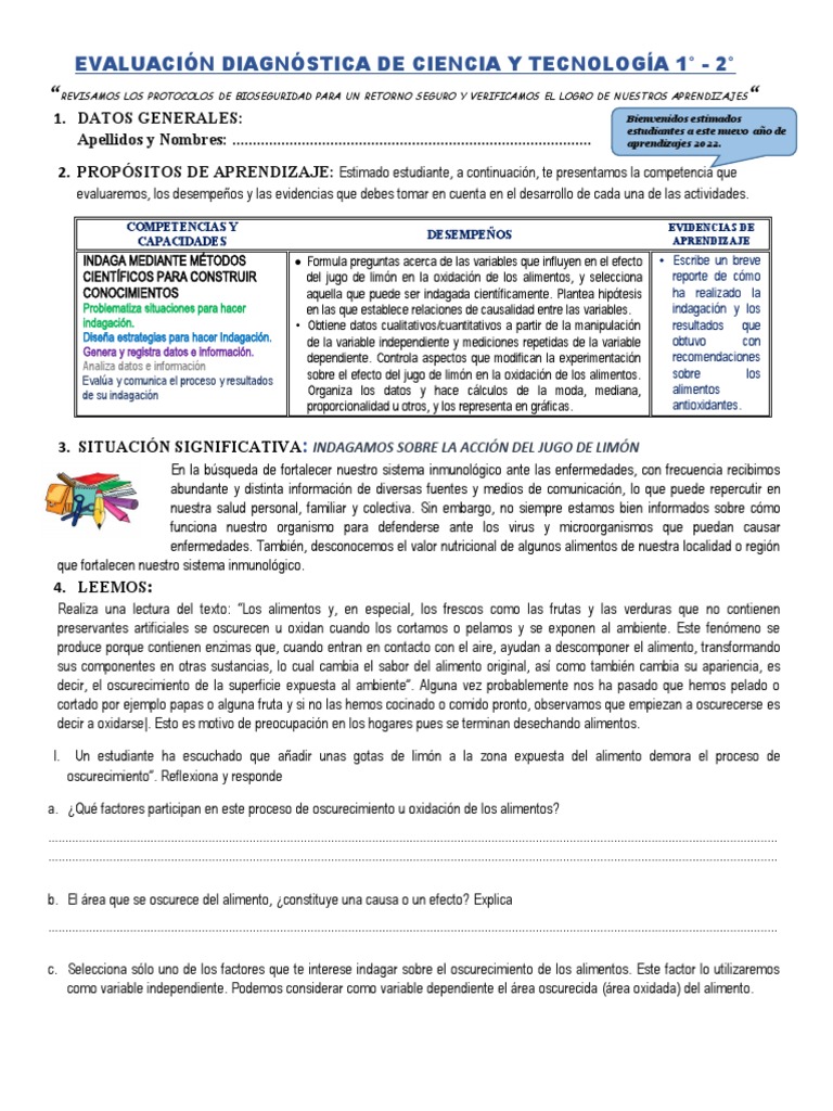Evaluacion Diagnostica Ciencia y Tec 1°-2° | PDF | Alimentos | Imán