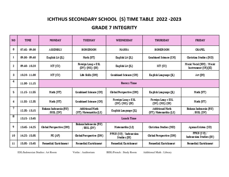 Grade 7 Timetable 22-23 16 September 2022 | PDF | Linguistics | Cognition