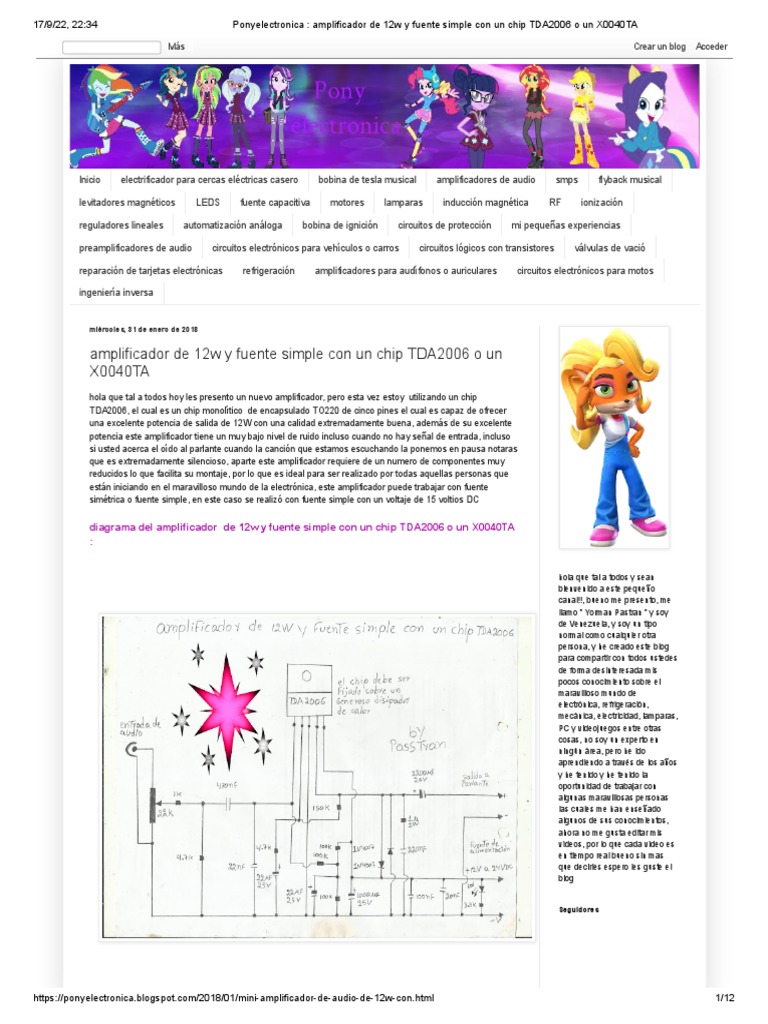 Ponyelectronica - Amplificador de 12w y Fuente Simple Con Un Chip ...