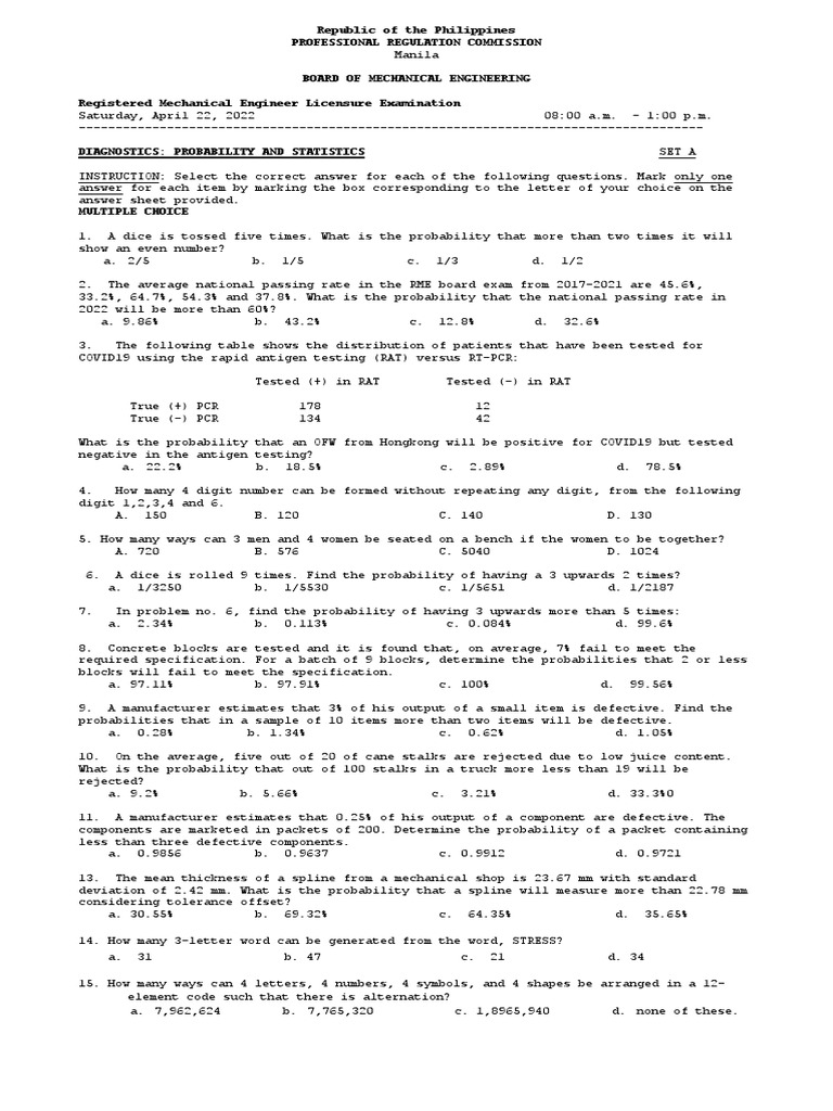 Mesl Diag 3 Probability and Stat B | PDF | Probability | Engineering ...