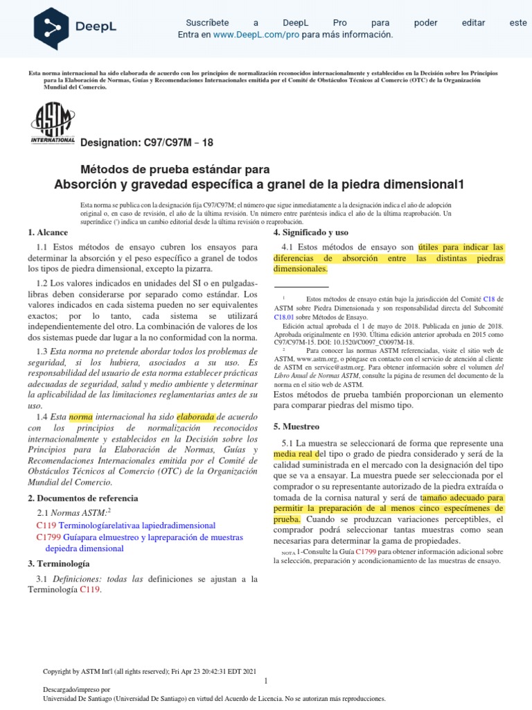 3 (IN) C97 - C97M-18.pdf ES | PDF | Balanza | Agua