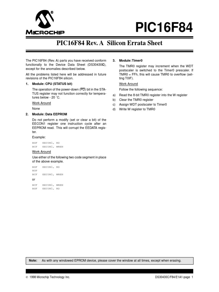 Microchip Errata Pic16f84 | PDF | Digital Electronics | Computer Science