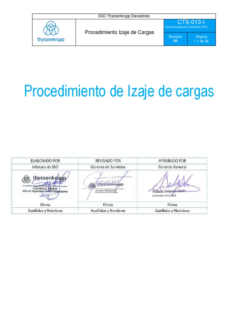 Procedimiento Izaje de Cargas | PDF | Tornillo | Rodamiento (Mecánico)