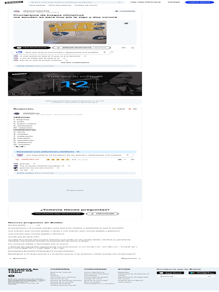 Crucigrama de Juegos Olimpicosme Ayudan Es para Hoy Pls Le Sigo y Doy Corona - Brainly - Lat ...