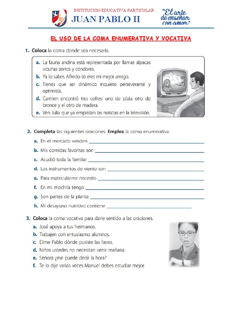 Uso de la Coma Enumerativa y Vocativa | PDF | Plural | Lingüística