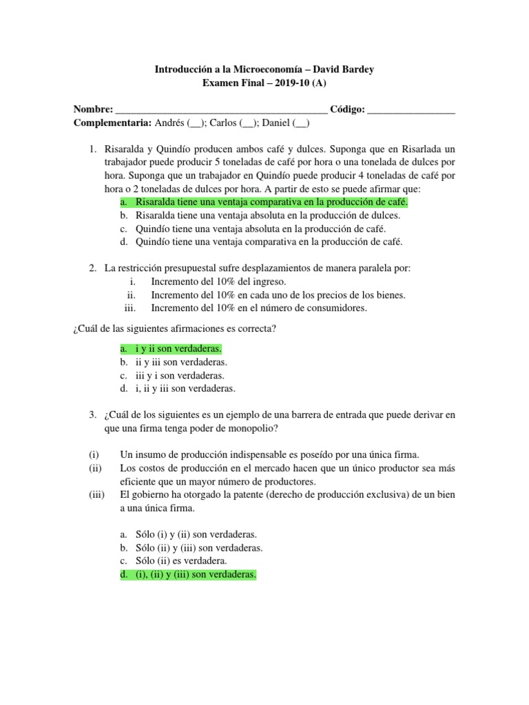 Intro. A La Micro. - Examen Final 2019-10 | PDF | Mercado (economía) | Monopolio