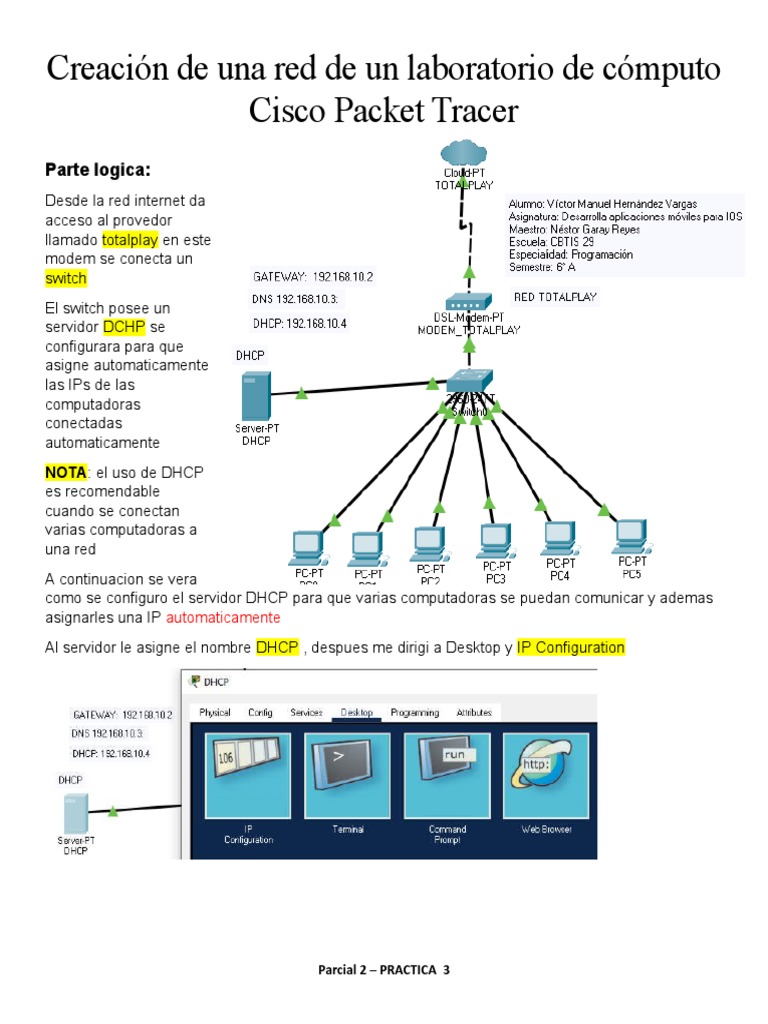 Creación de Una Red de Un Laboratorio de Cómputo Cisco Packet Tracer | PDF | Dirección IP ...