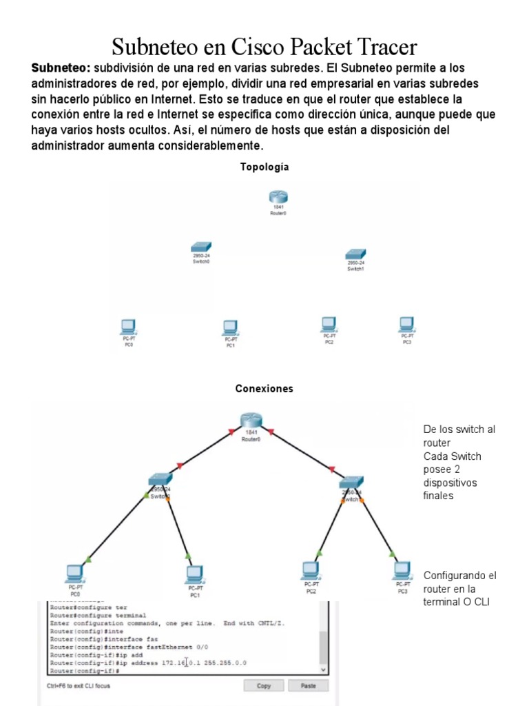 Cómo configurar subredes y realizar pruebas de conectividad en Cisco Packet Tracer | PDF