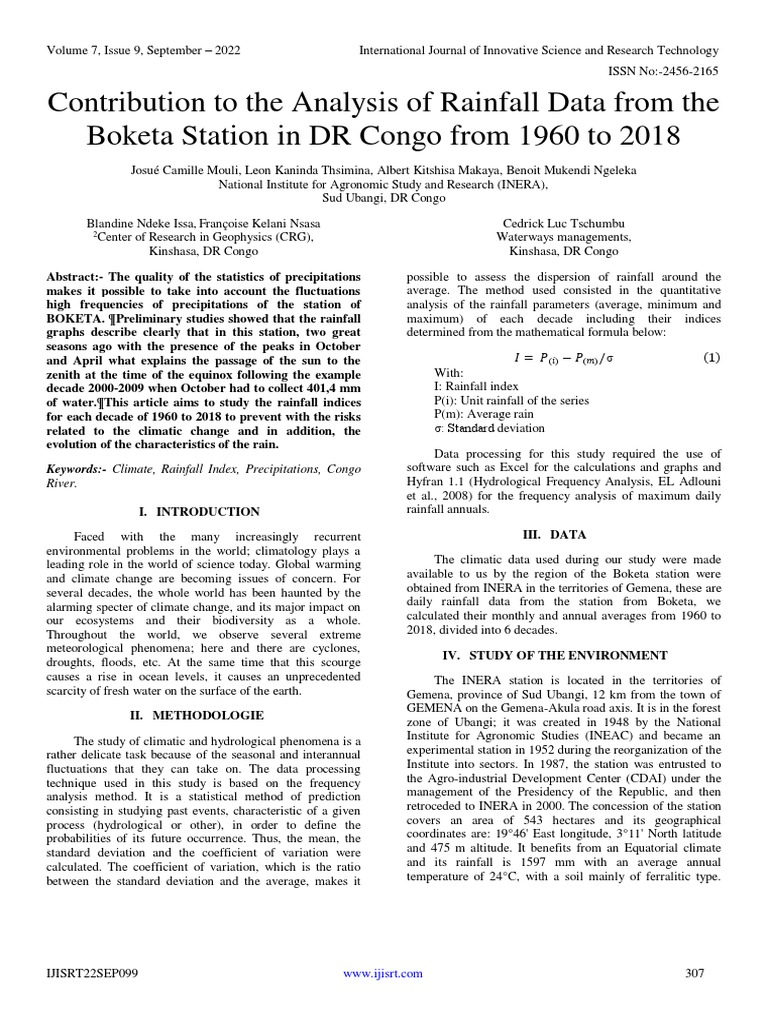 Contribution To The Analysis of Rainfall Data From The Boketa Station in DR Congo From 1960 To ...