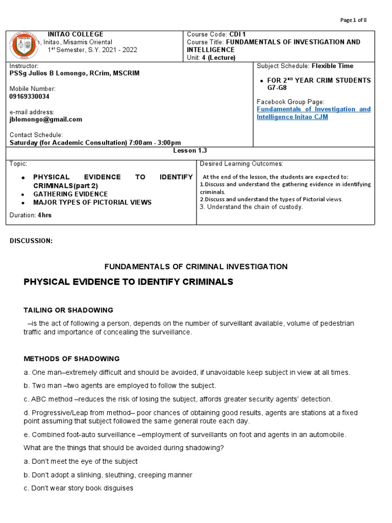 Cdi 1 Module 1.3 | PDF | Crime Scene | Surveillance