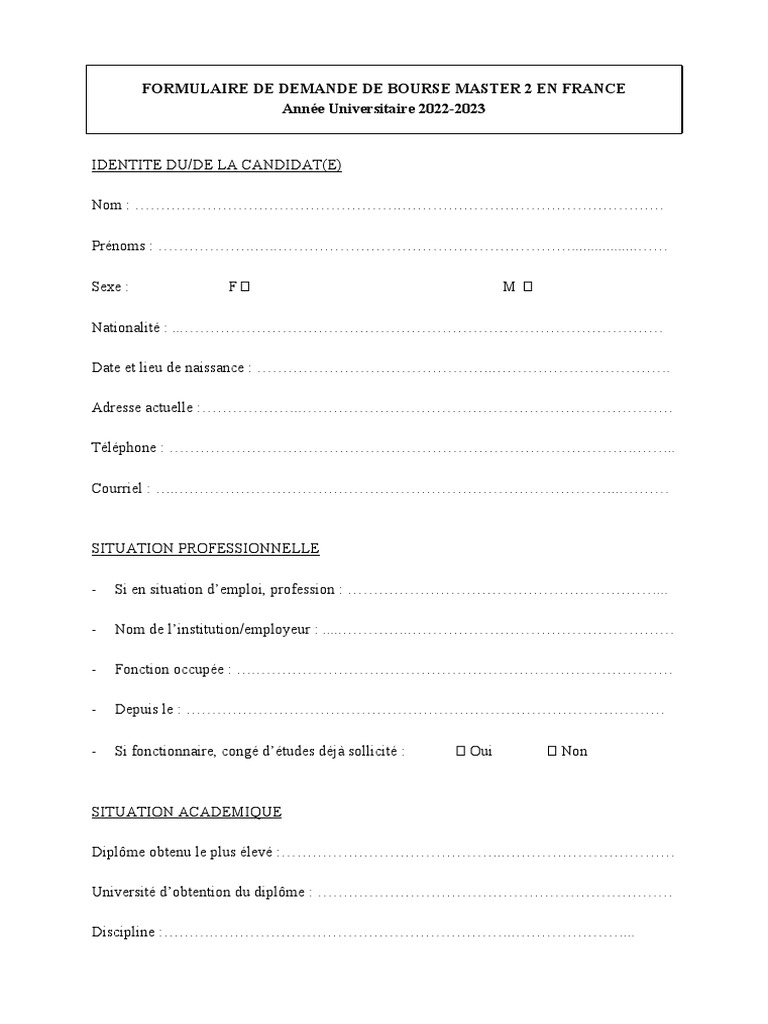 Formulaire M2