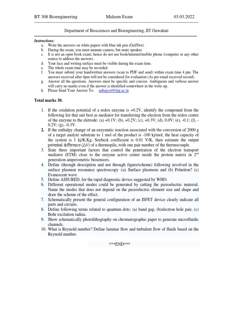 2022 Midsem Questions | PDF | Reynolds Number | Redox 2022 Midsem Questions | PDF | Reynolds Number | Redox