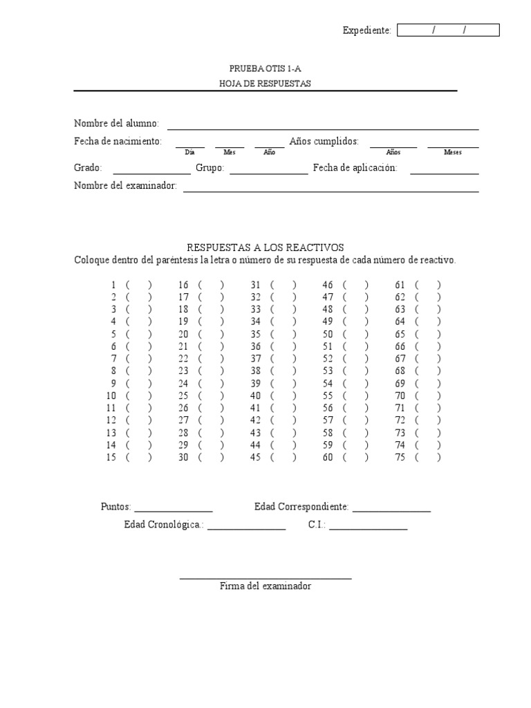OTIS 1-A Protocolo de Respuestas | PDF