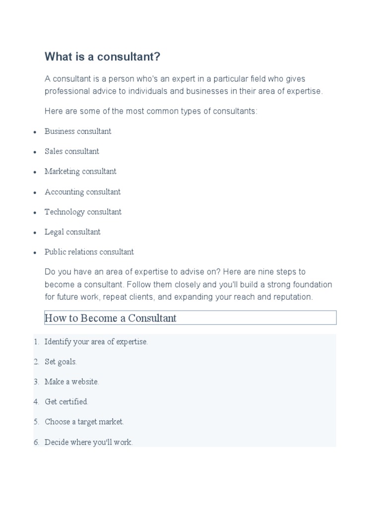 How To Become A Consultant 9 Steps To Doing It Right | PDF | Consultant ...