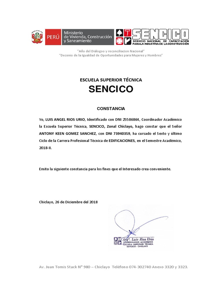Constancia de Egresado Sencico | PDF