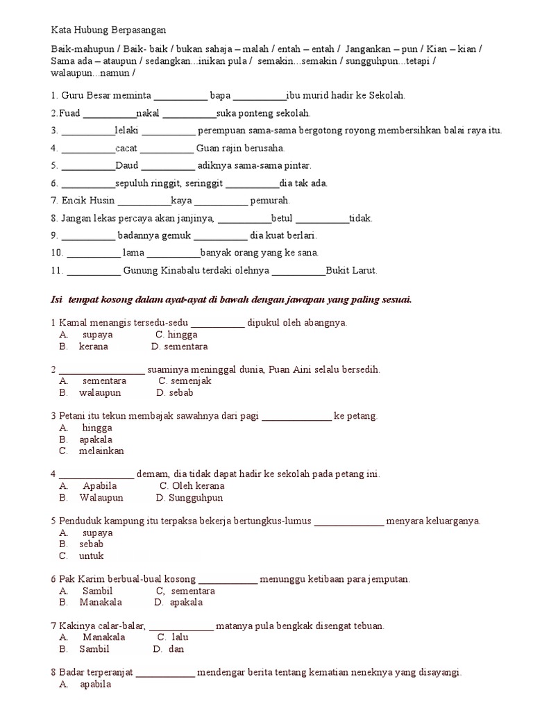 Contoh Kata Hubung Berpasangan | PDF