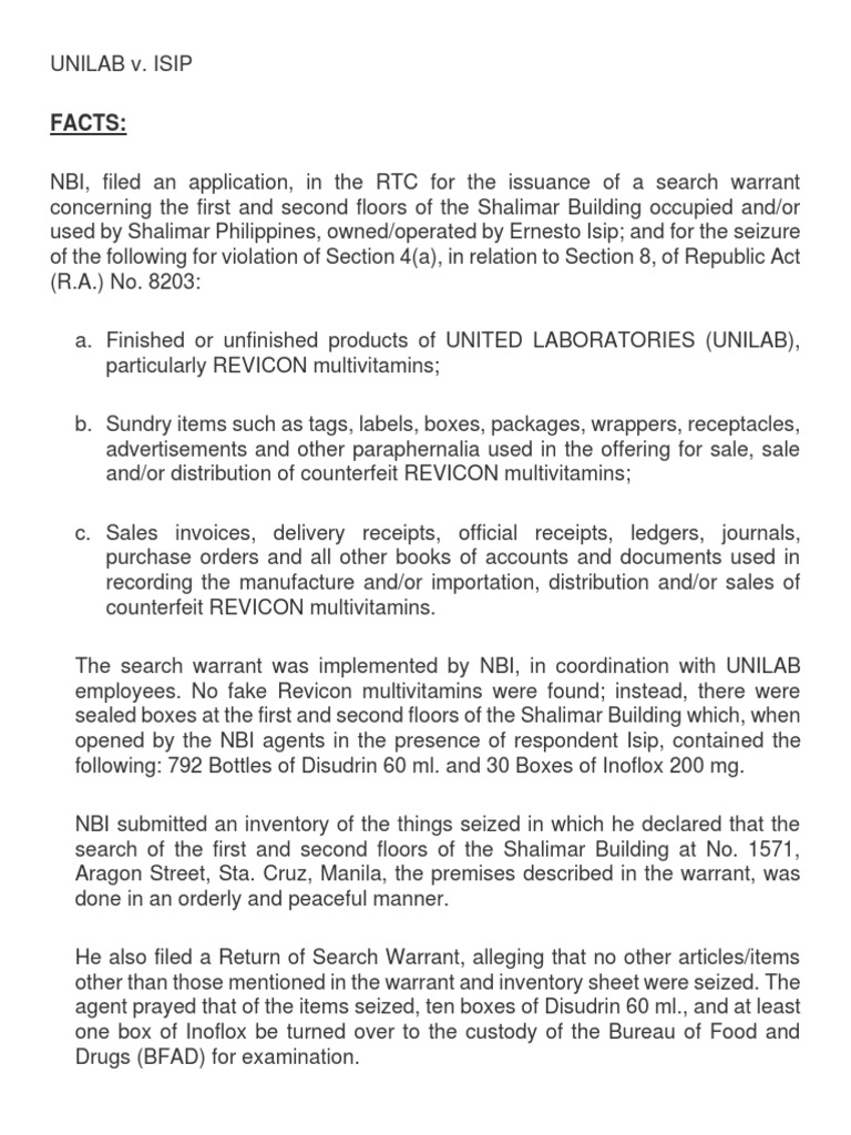 Unilab v. Isip Digest | PDF | Justice | Crime & Violence