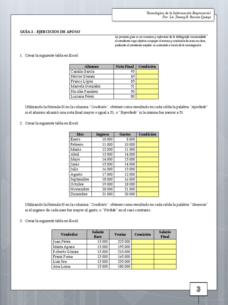 Guia 2 - TIC Ejercicios de Apoyo | PDF