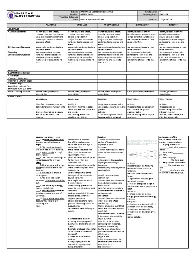 DLL - English 5 - Q1 - W5 | PDF | Tsunami | Earthquakes DLL - English 5 - Q1 - W5 | PDF | Tsunami | Earthquakes