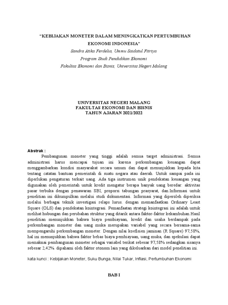 Kebijakan Moneter Dalam Meningkatkan Pertumbuhan Ekonomi Indonesia | PDF