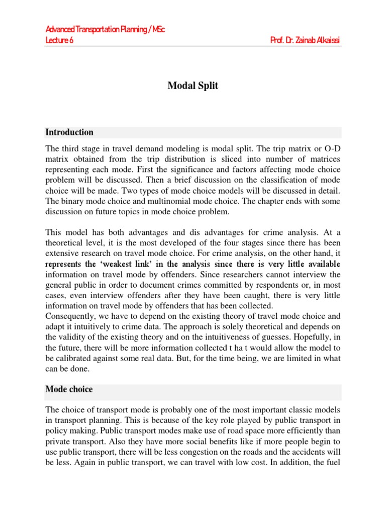 Mode Split | PDF | Transport | Public Transport